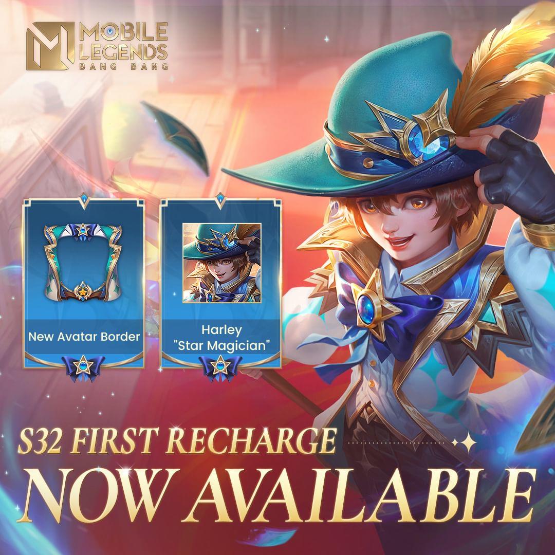 S32 First Recharge is live!Make any recharge to purchase Harley "Star Magician" with ONLY 100 ...